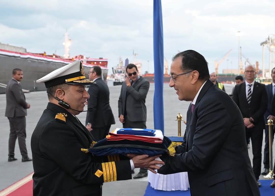 Madbouli attends the raising of the Egyptian flag on “Wadi Al-Arish” cargo ship in Damietta Port ...