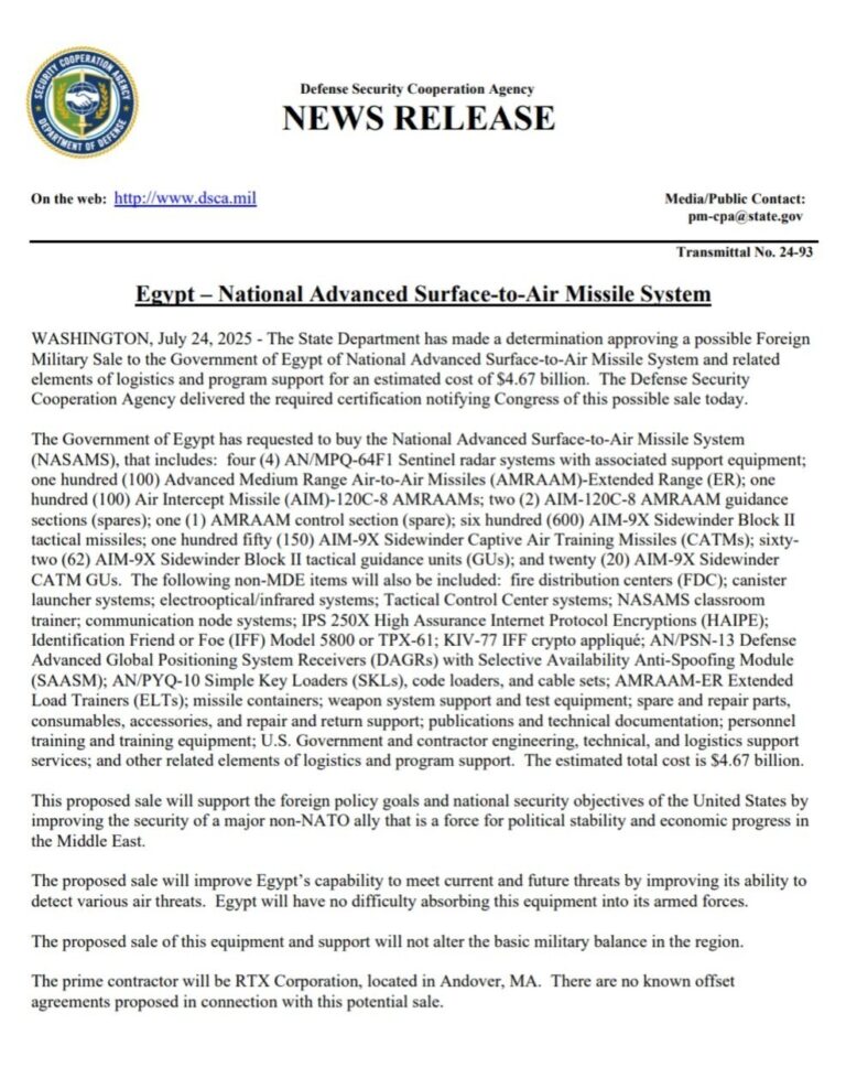 U.S. Approves $4.67 Billion Missile Sale to Egypt Amid...
